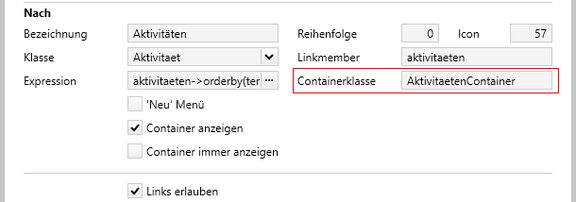 Containerklassen für Aktivitäten