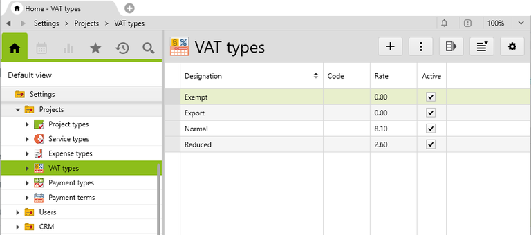 VAT settings