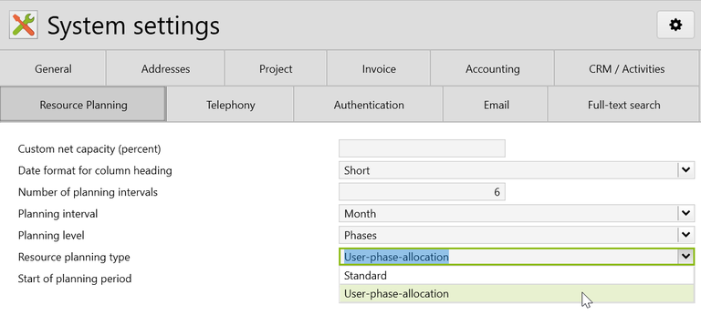 Resource planning with user allocations