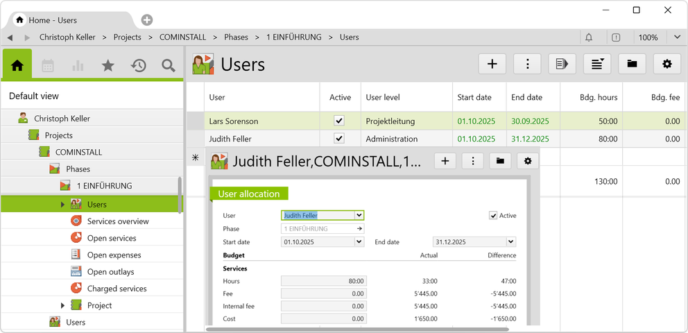 Resource planning with user allocations